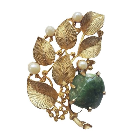 Lisner Jewelry | Jewelry | Vintage Signed Lisner Jeweled Gold Tone Leaf ...